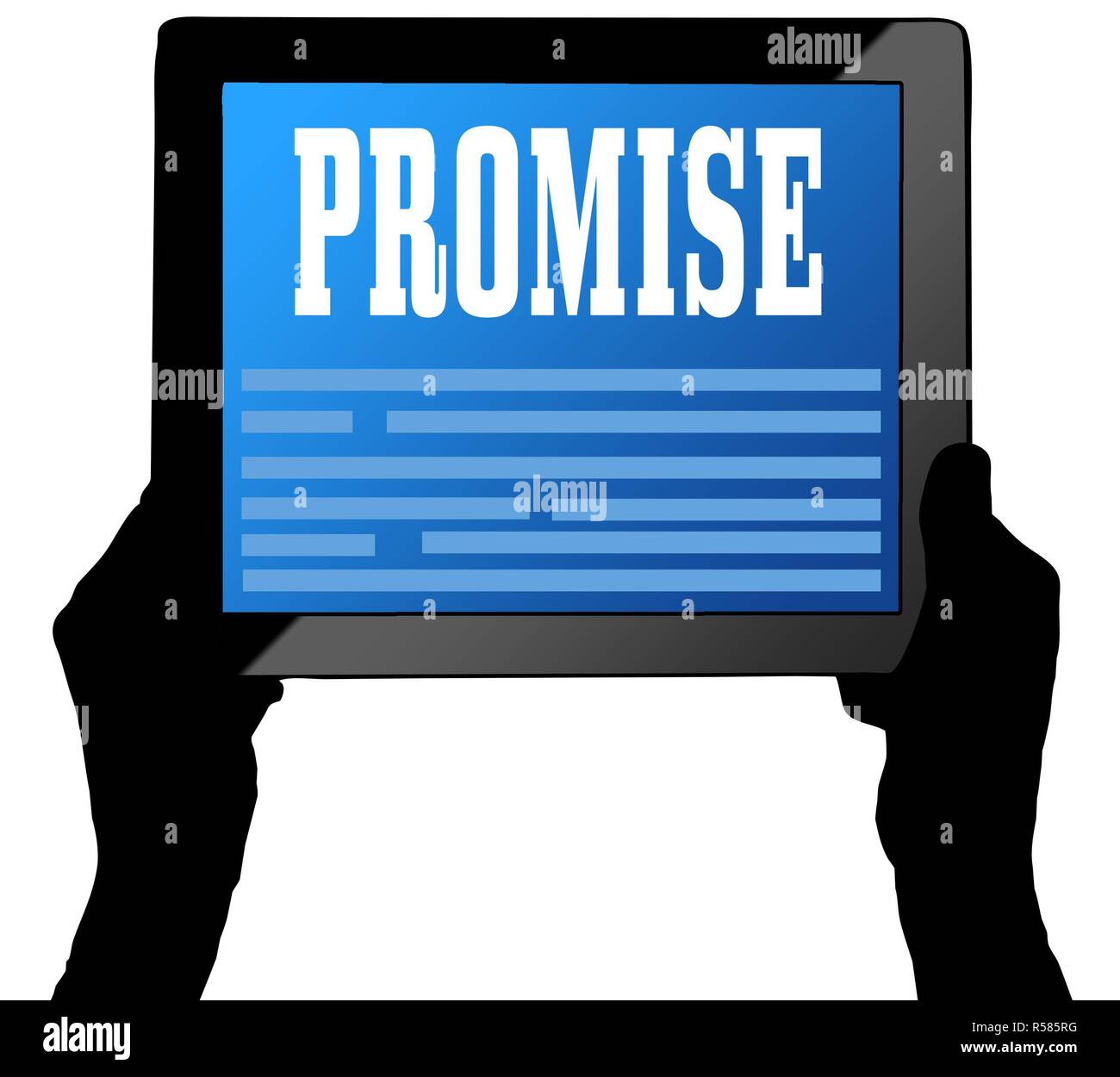 PROMISE on tablet screen, held by two hands Stock Photo - Alamy