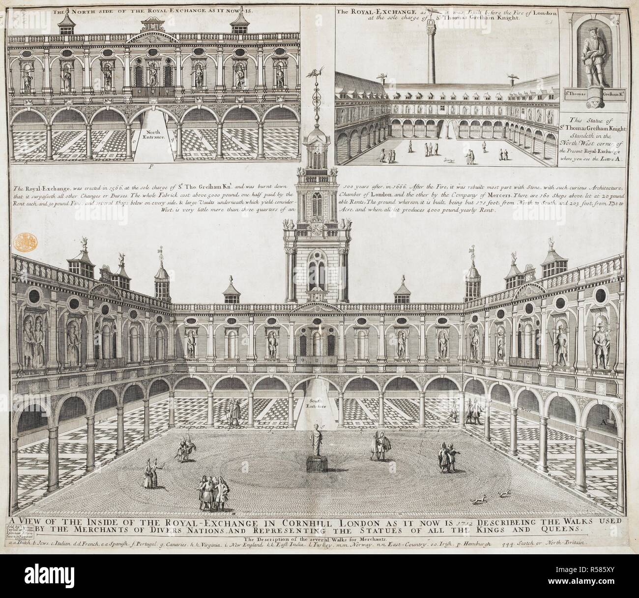 Three views of the Royal Exchange, London . View of the Inside of the ...