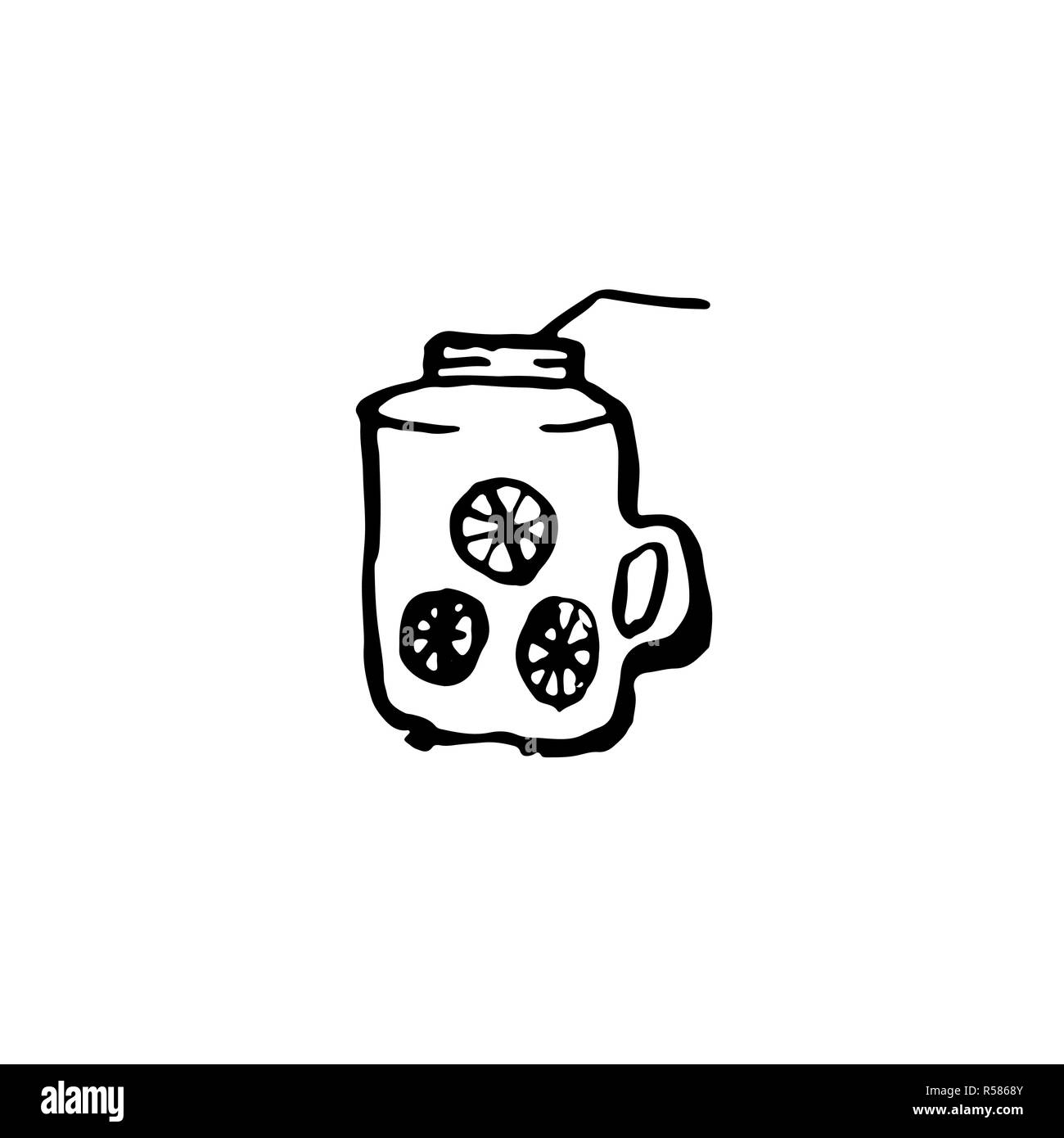 Iced drink icon. Cold tea with lemon. Grunge ink brush vector ...