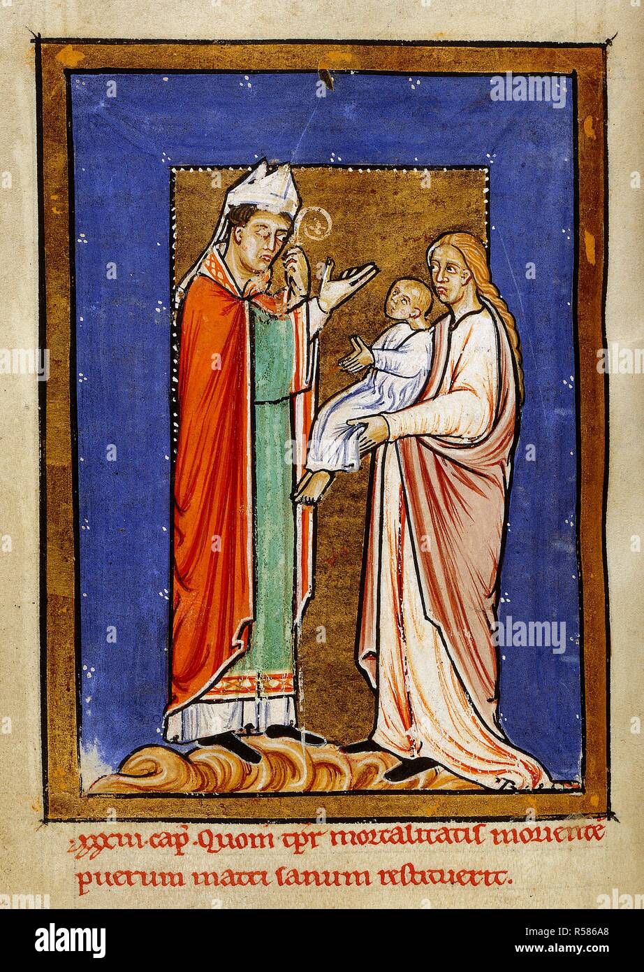 Cuthbert heals a sick child. Life of St. Cuthbert. Durham; last quarter ...