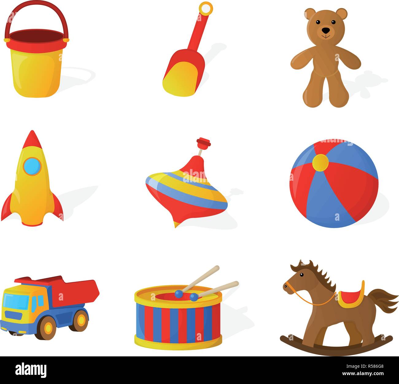 Set of Childrens Toy Isolated icon. Cartoon style. Vector Illustration ...