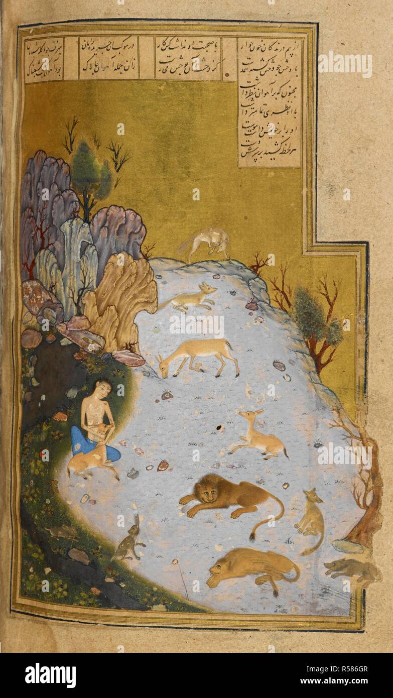 Majnun with animals in the desert. Khamsa by Nizami. Herat, 1492-1493 ...