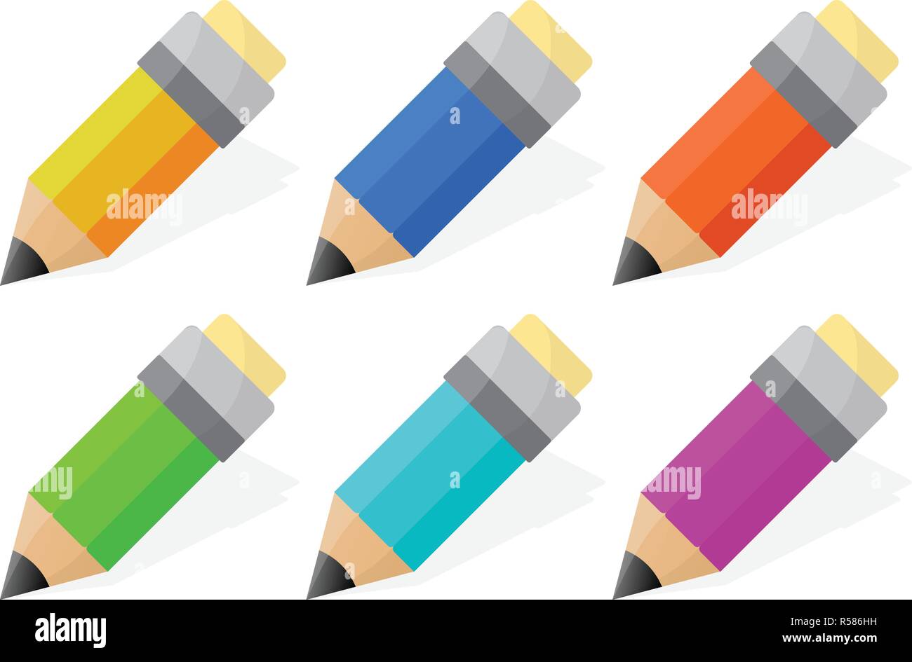 Set of Childrens pencil Isolated icon. Cartoon style. Vector ...
