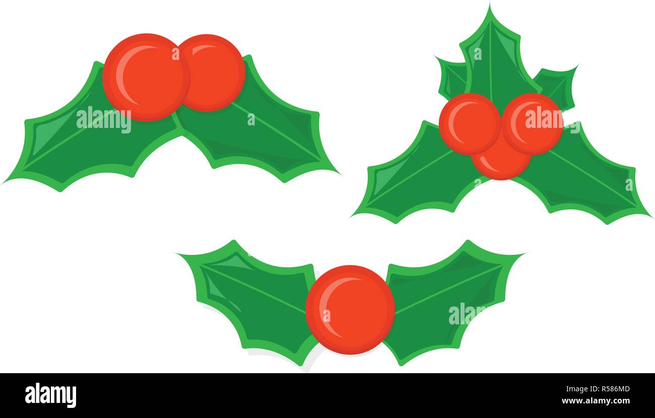 Holly XMas Isolated icon. Cartoon style. Vector Illustration for ...
