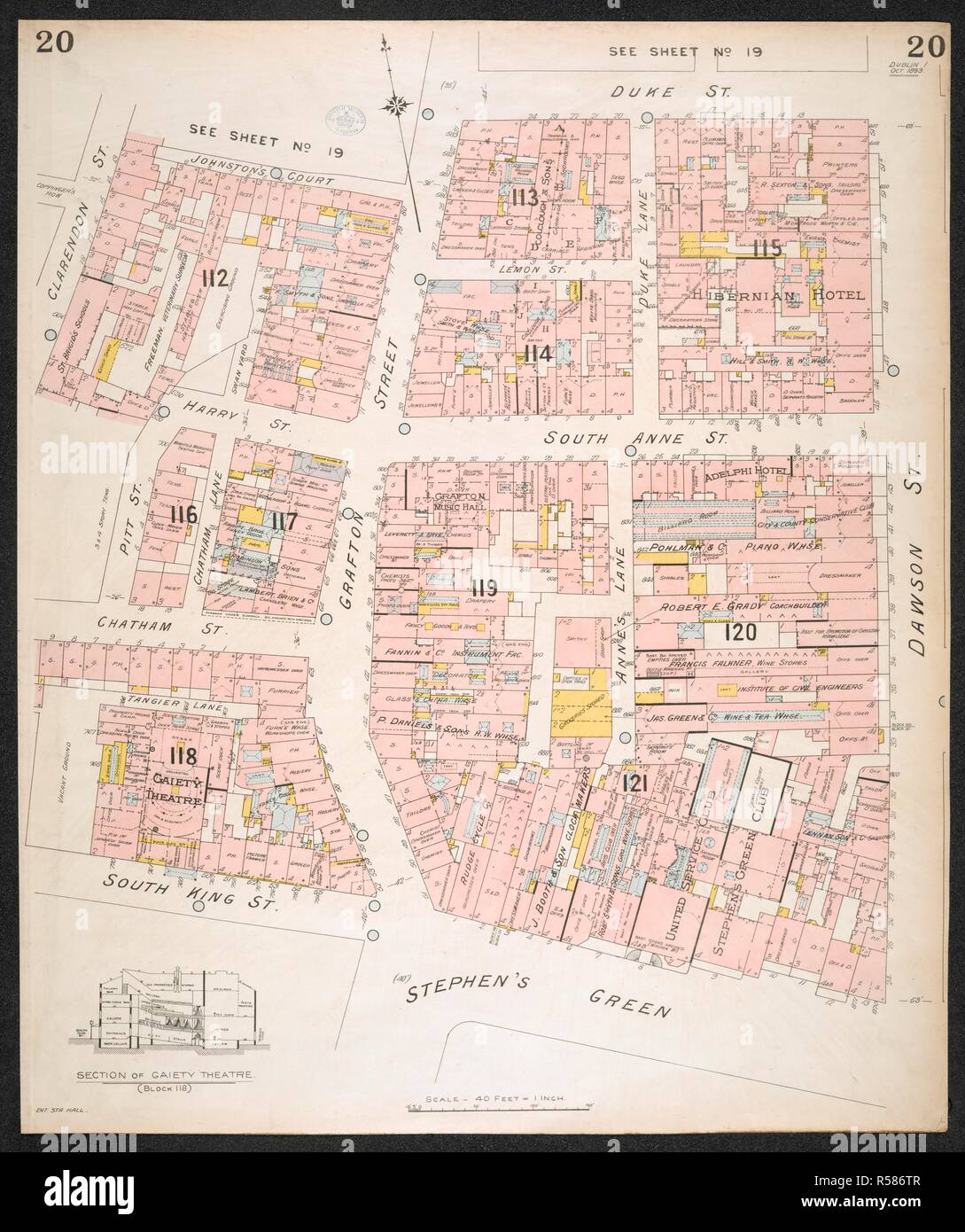 Section of an insurance Plan of the City of Dublin, showing Duke street ...