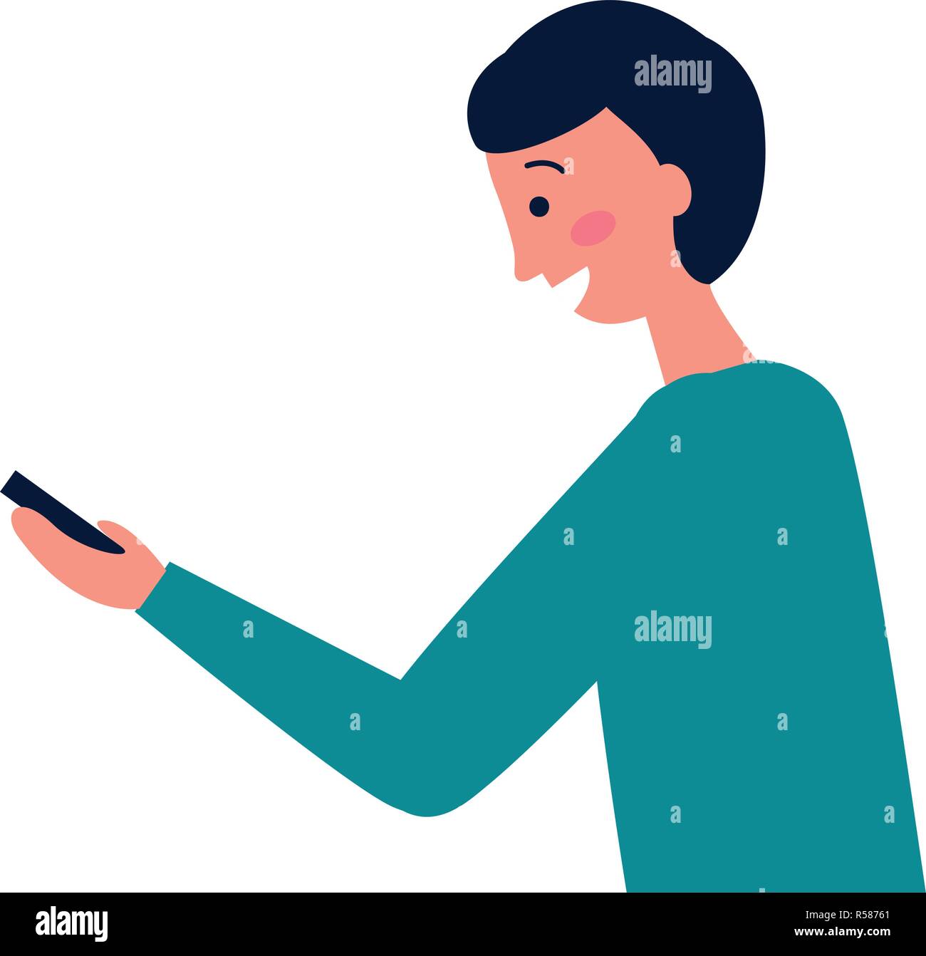 man using cellphone device white background vector illustration Stock ...