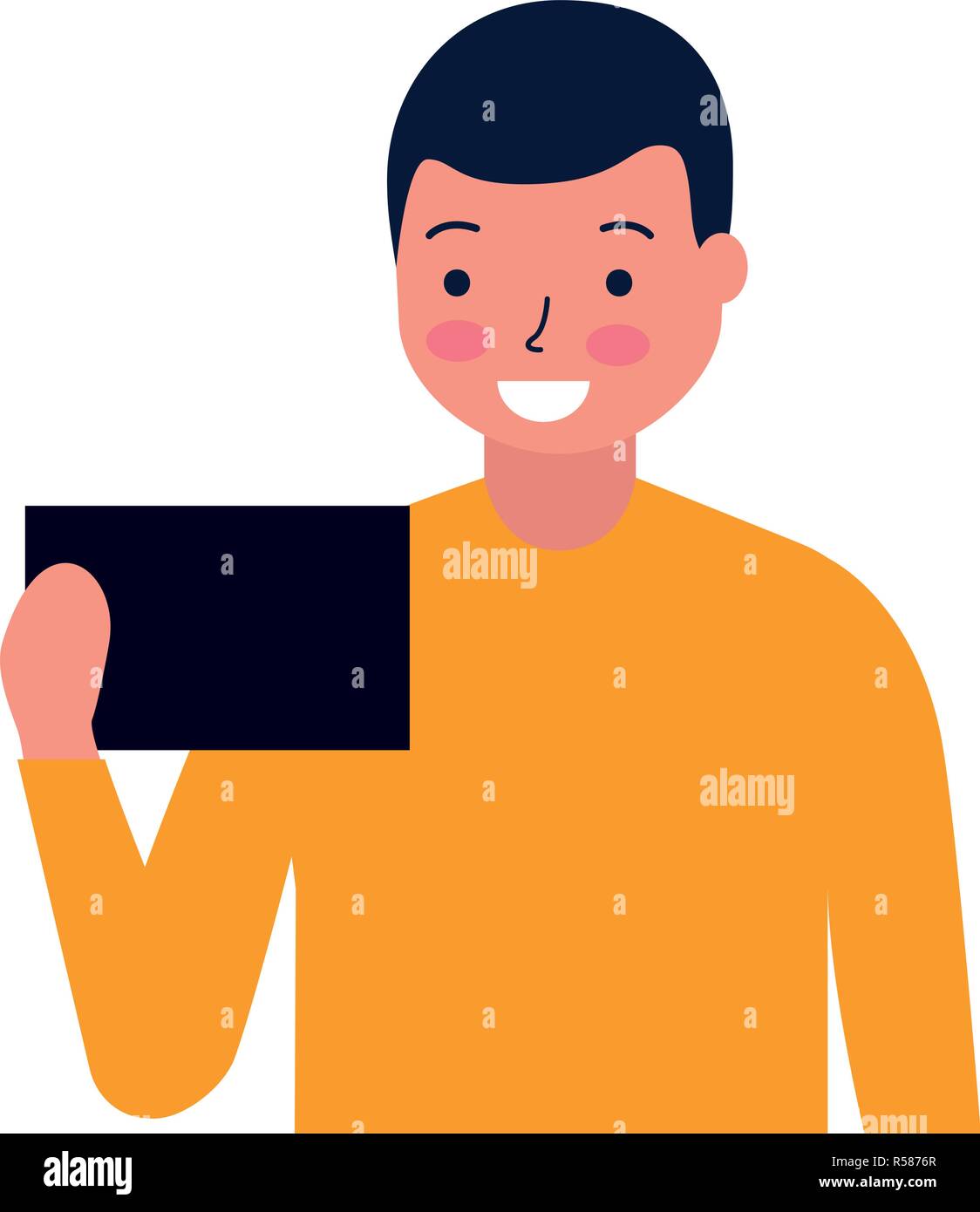 Man Using Cellphone Device White Background Vector Illustration Stock