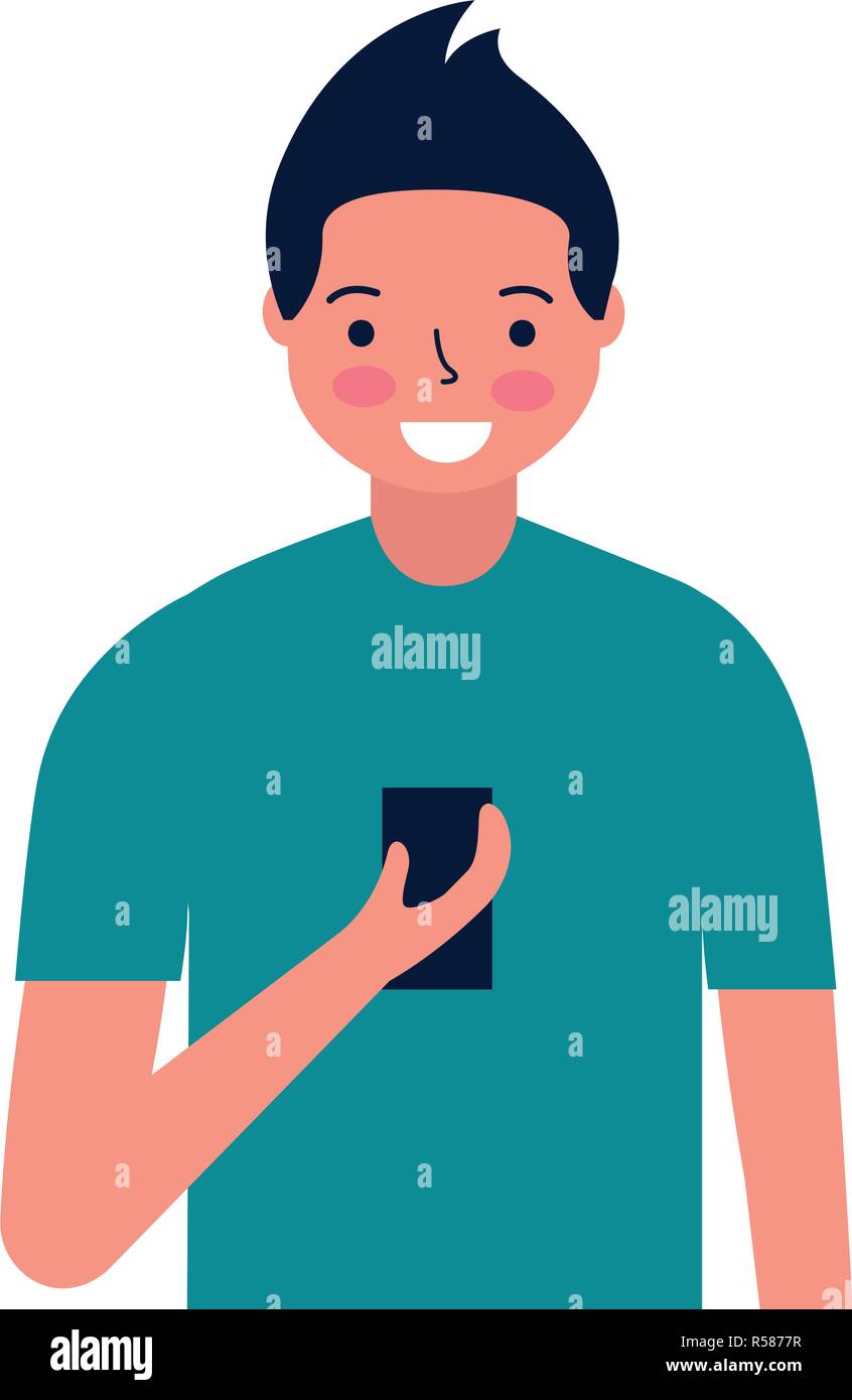 man using cellphone device white background vector illustration Stock ...