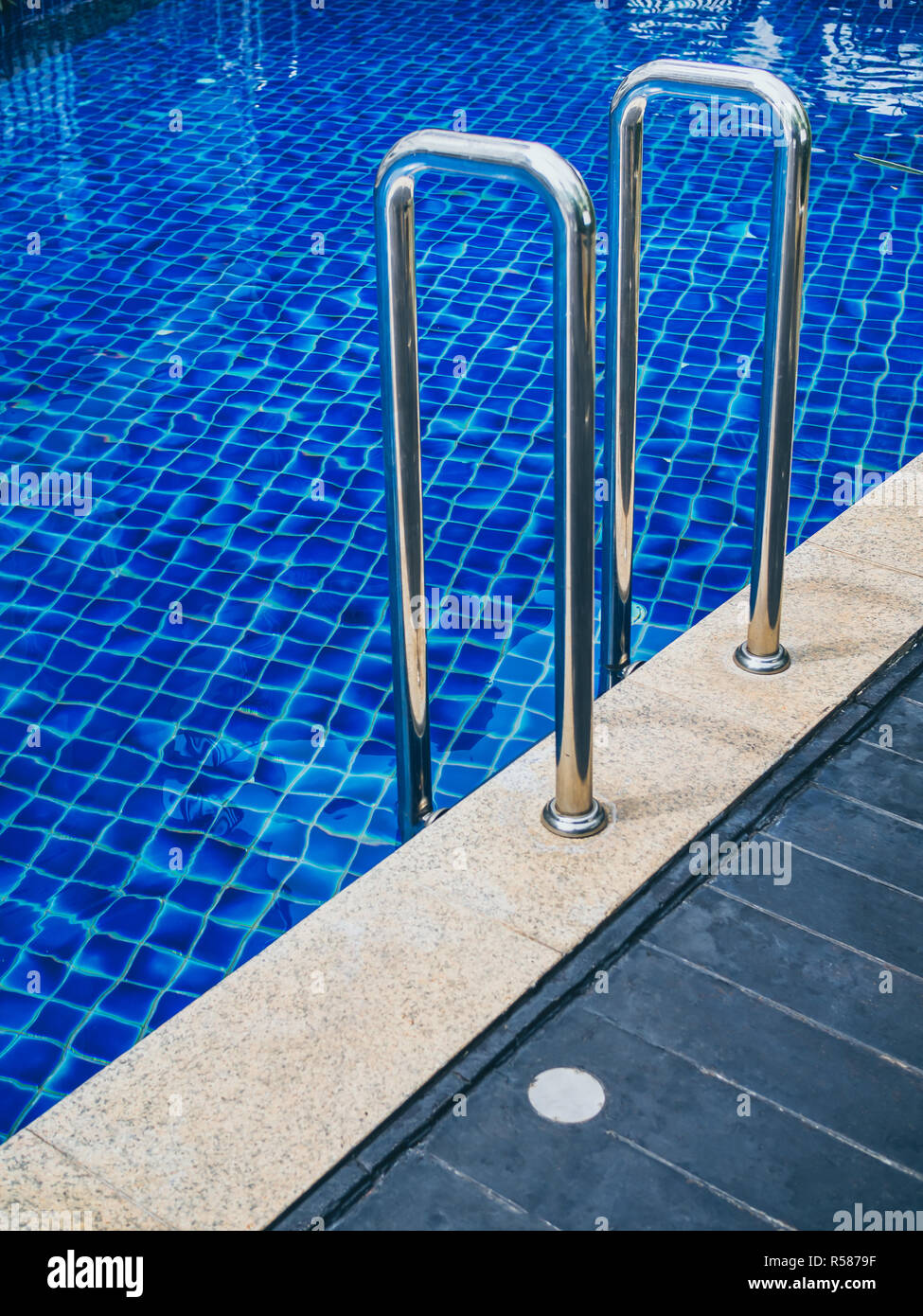 Grab bars ladder in swimming pool vertical style. Swimming pool stairs ...