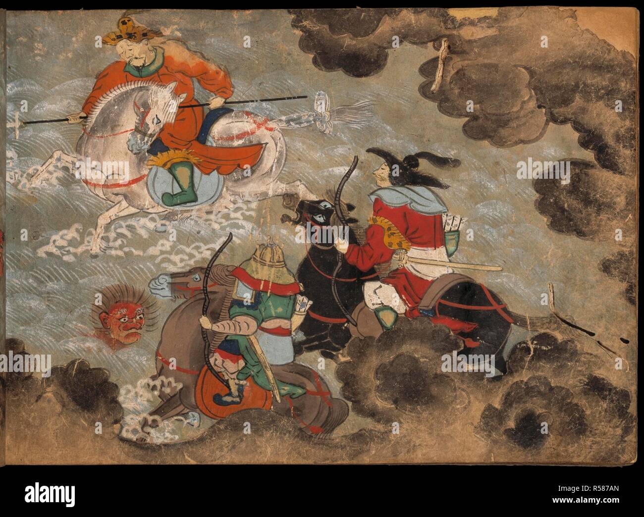 Mounted soldiers fighting demons. Taishokkan. early Edo period (1640 ...