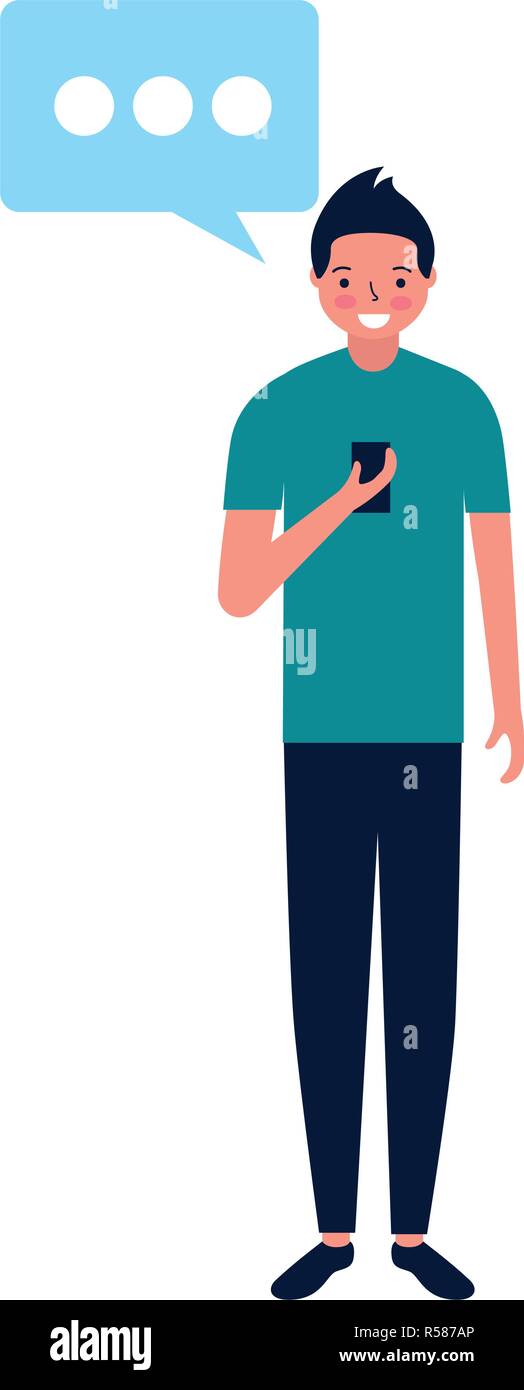 man using mobile speech bubble vector illustration Stock Vector Image ...
