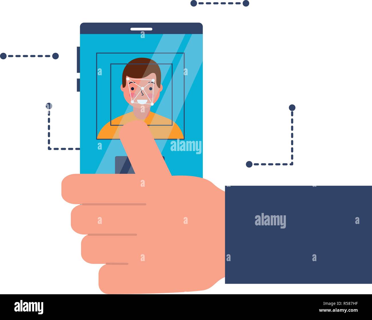 hand with mobile face scan man vector illustration Stock Vector Image ...
