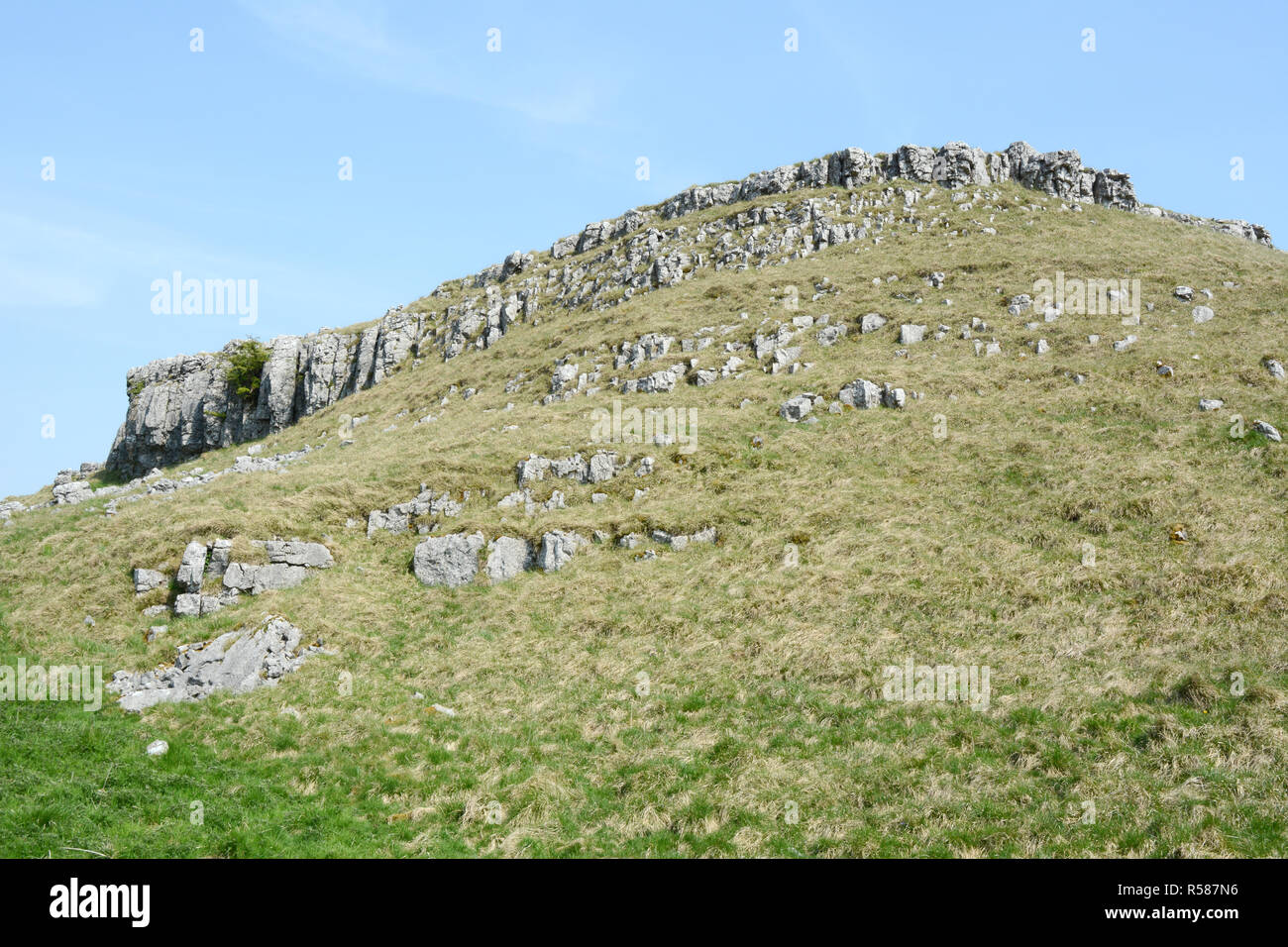 A rock formation on a hilltop in the moors along the Yorkshire Dales ...