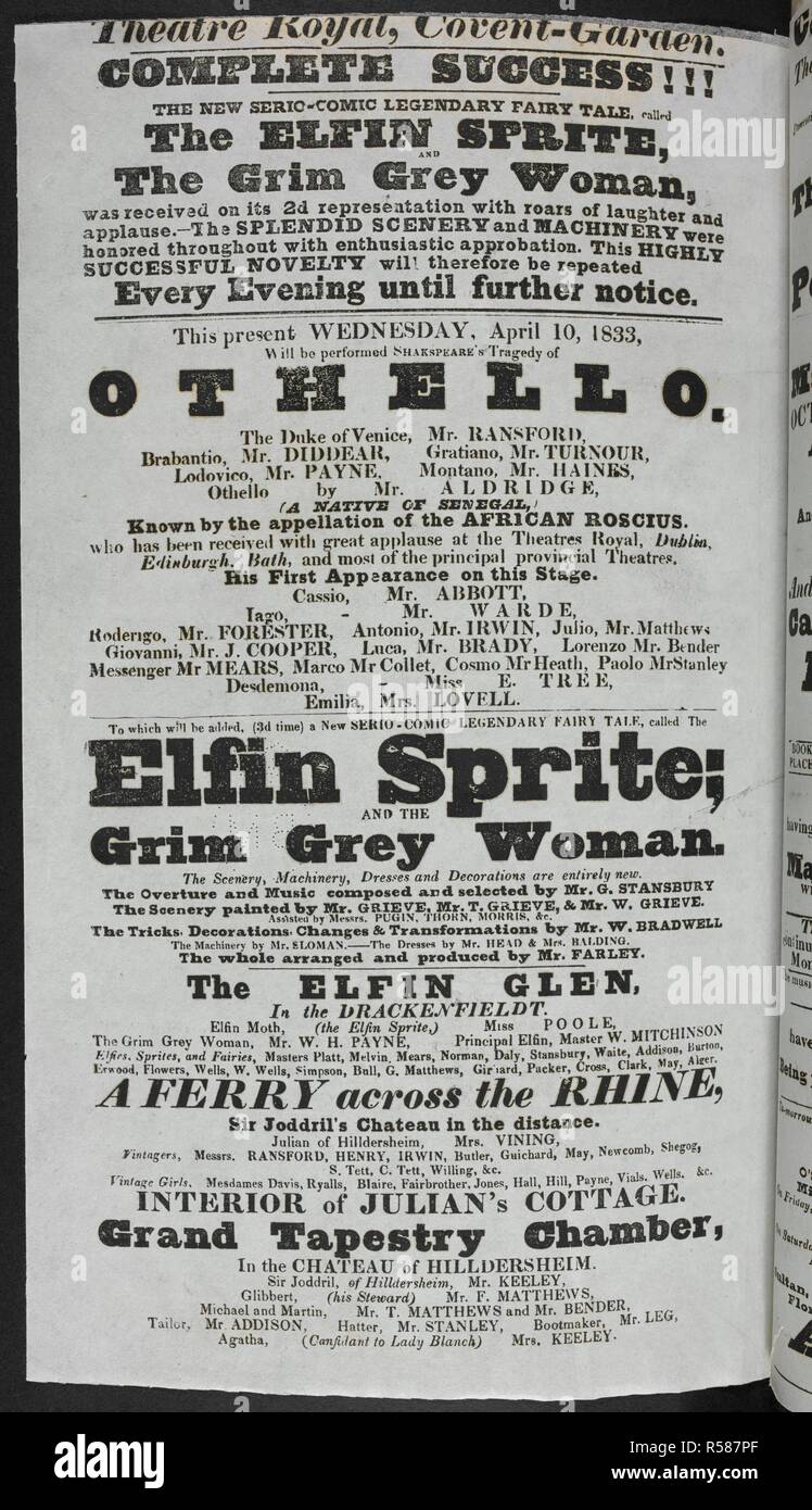 A Playbill For Ira Aldridge S Performance As Othello A Collection Of