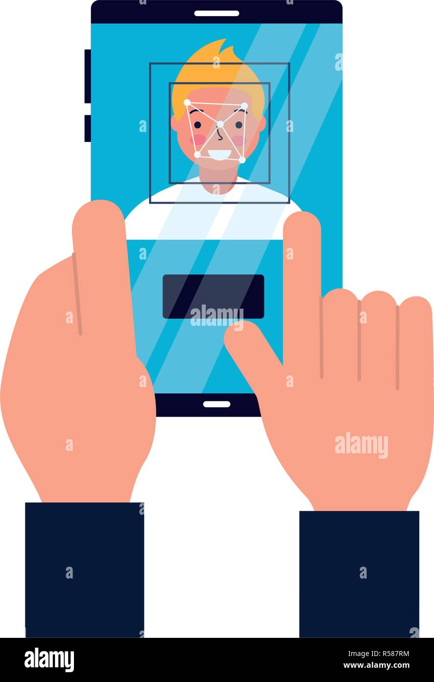 hand with mobile face scan man vector illustration Stock Vector Image ...