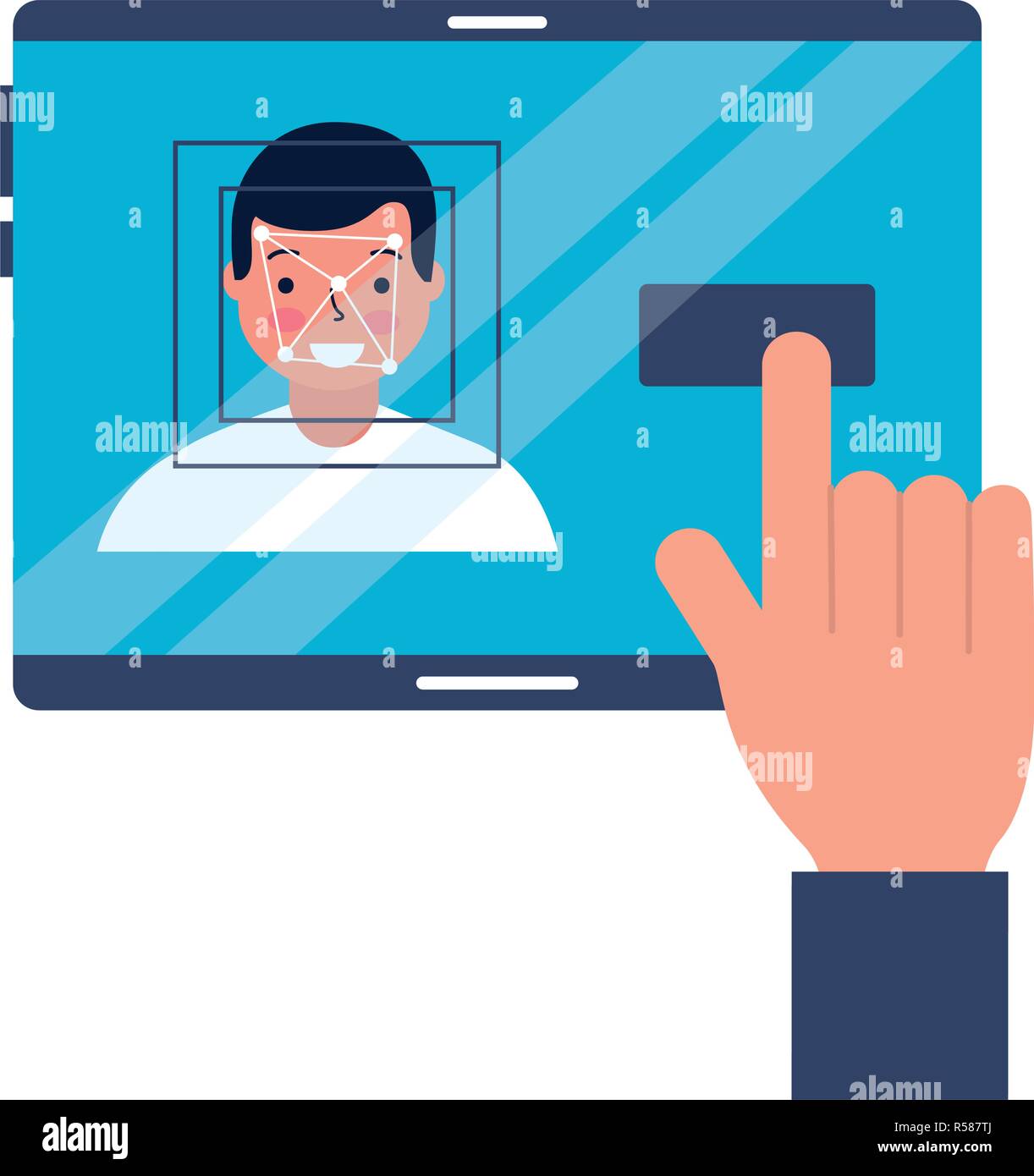 hand with mobile face scan man vector illustration Stock Vector Image ...