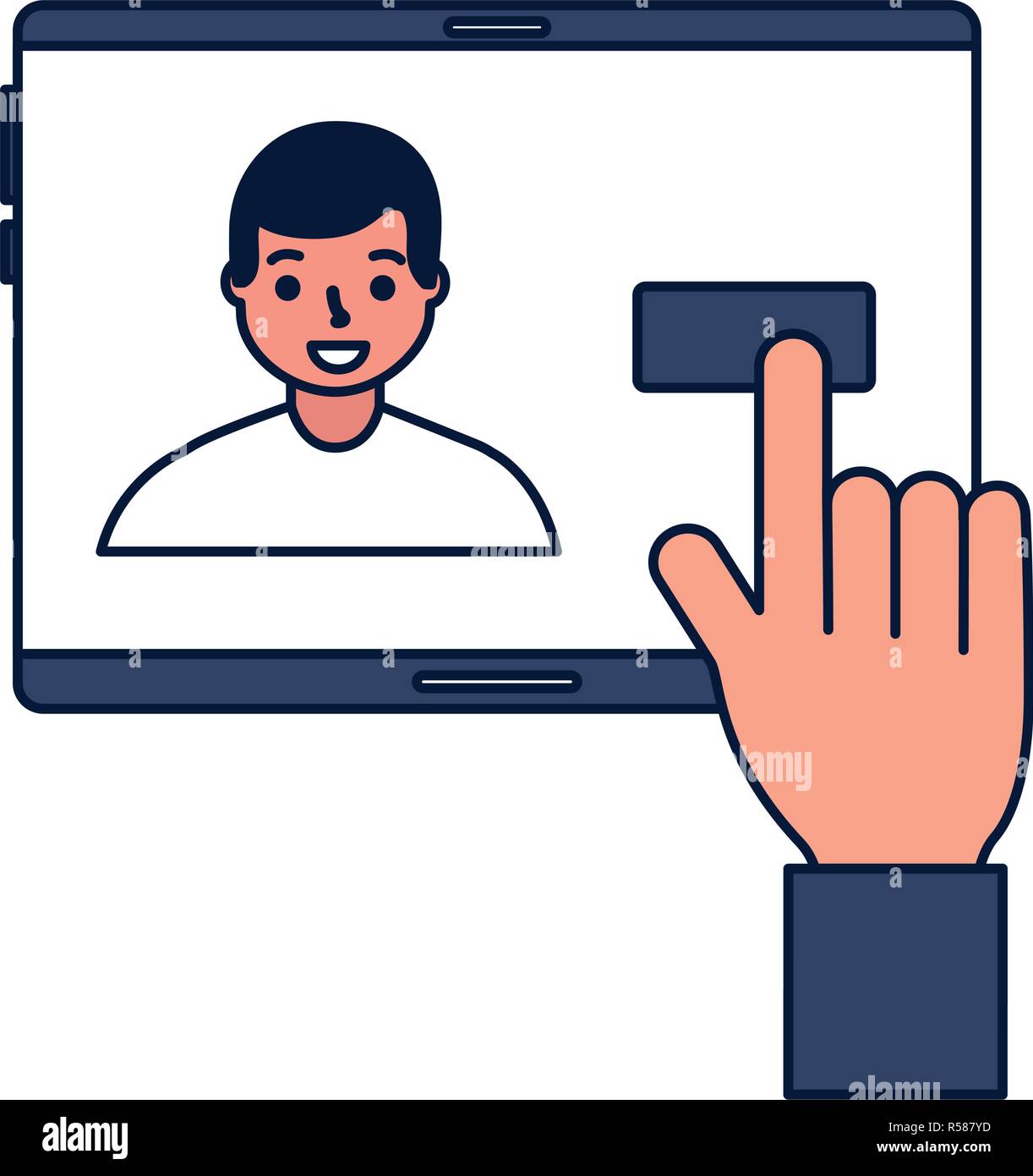 hand with mobile face scan man vector illustration Stock Vector Image ...