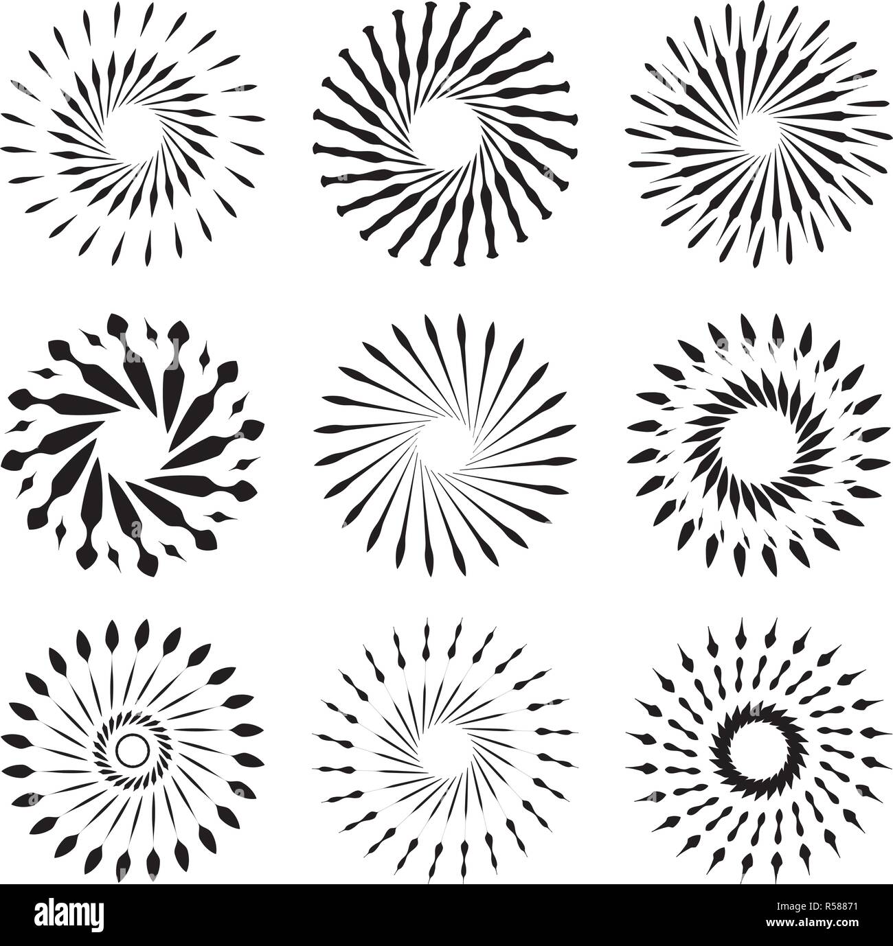 Set of Retro Brush Sun Burst Shapes. Vintage logo, labels, badges ...