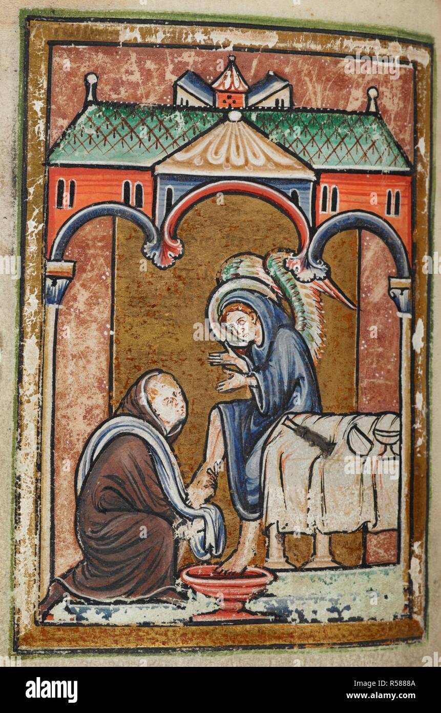 St. Cuthbert washes the feet of an angel. Prose Life of St. Cuthbert ...