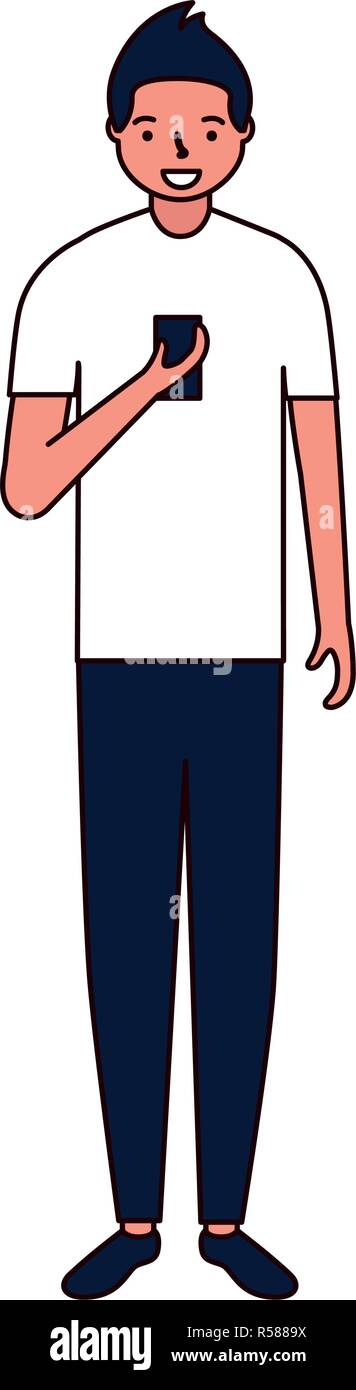 man using cellphone device white background vector illustration Stock ...