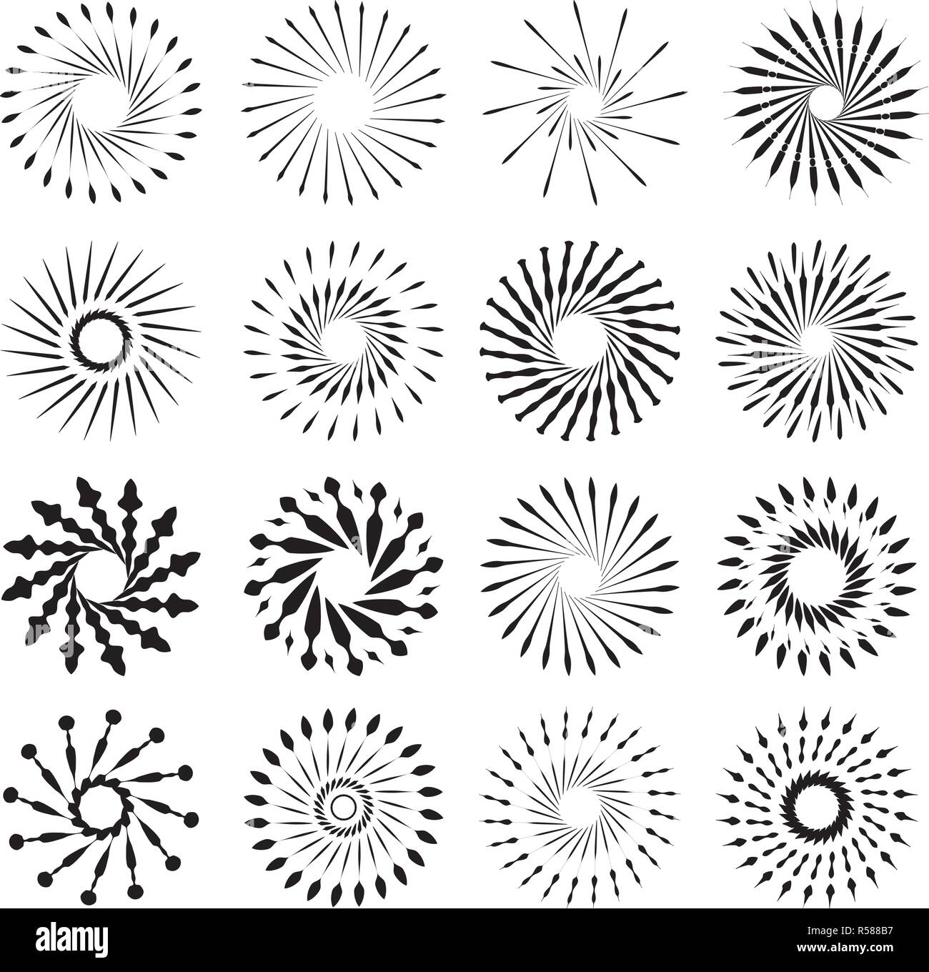 Set of Retro Brush Sun Burst Shapes. Vintage logo, labels, badges ...