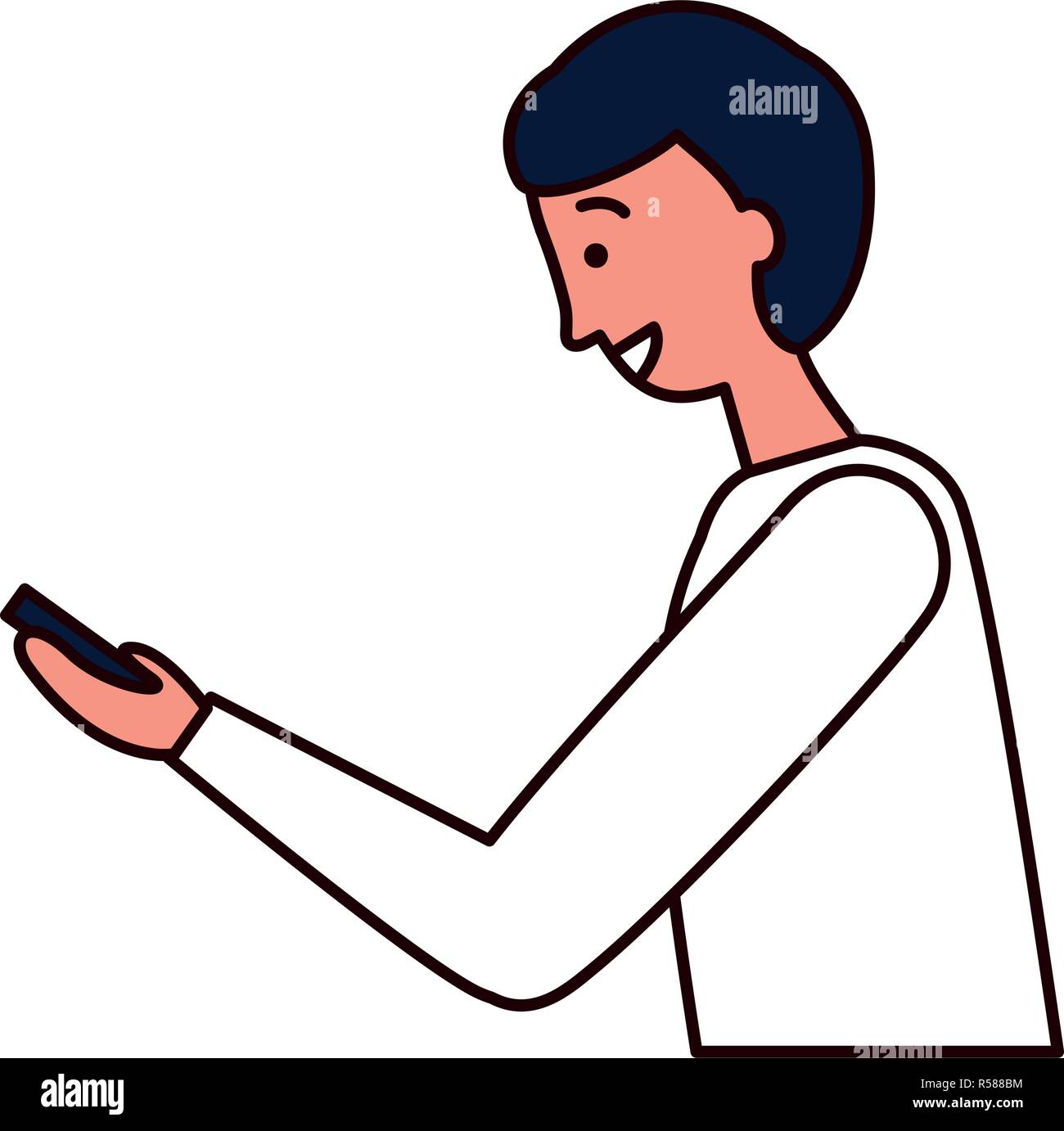 man using cellphone device white background vector illustration Stock ...