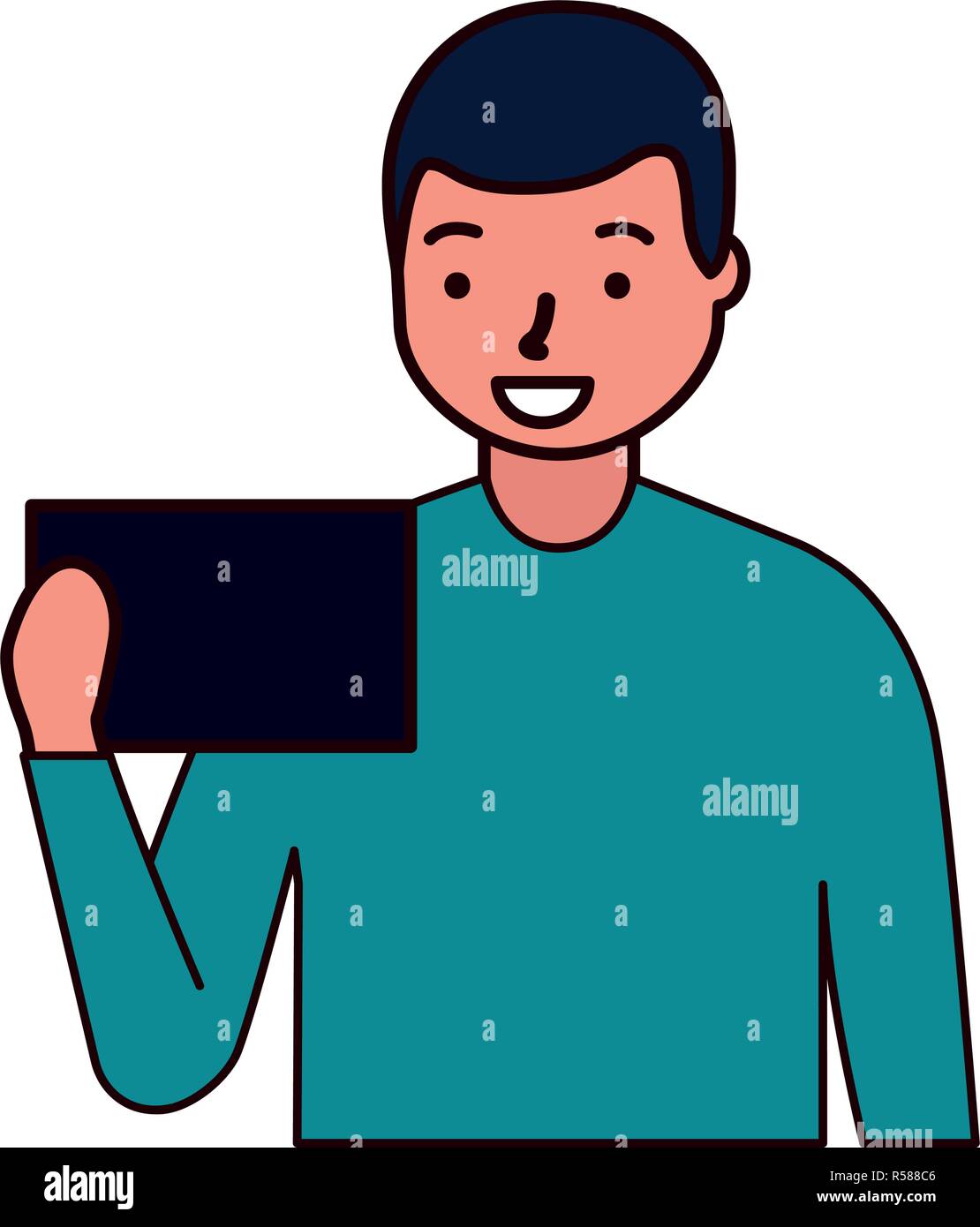 man using cellphone device white background vector illustration Stock ...