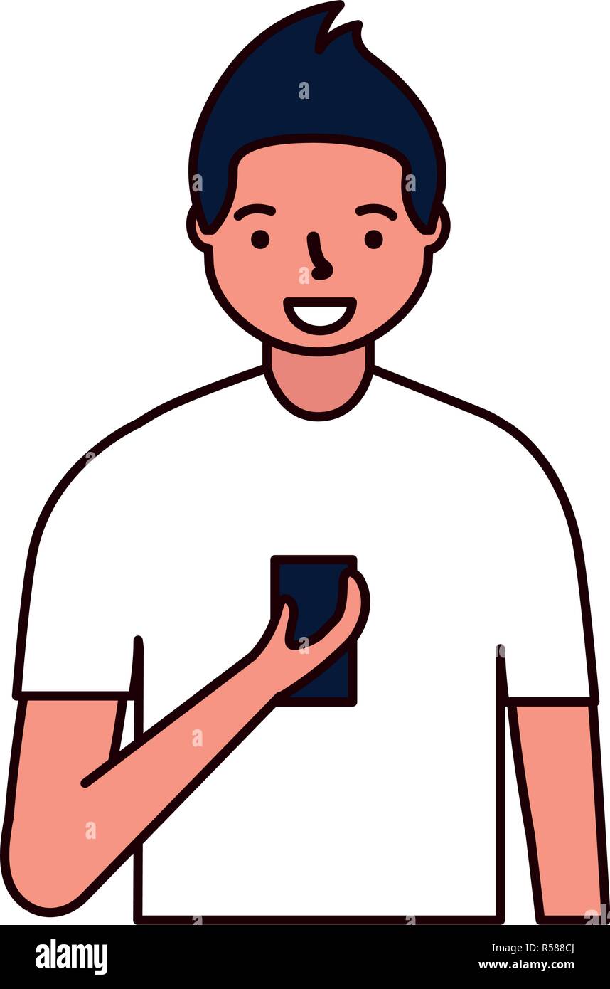 man using cellphone device white background vector illustration Stock ...