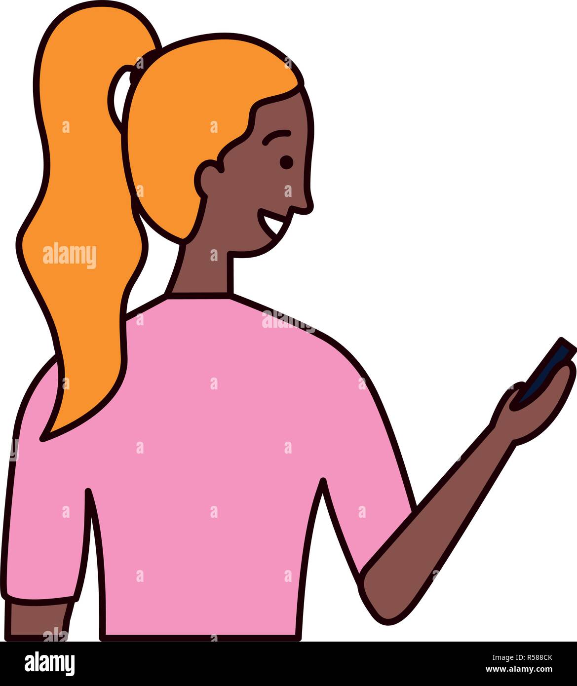 woman using cellphone device white background vector illustration Stock ...
