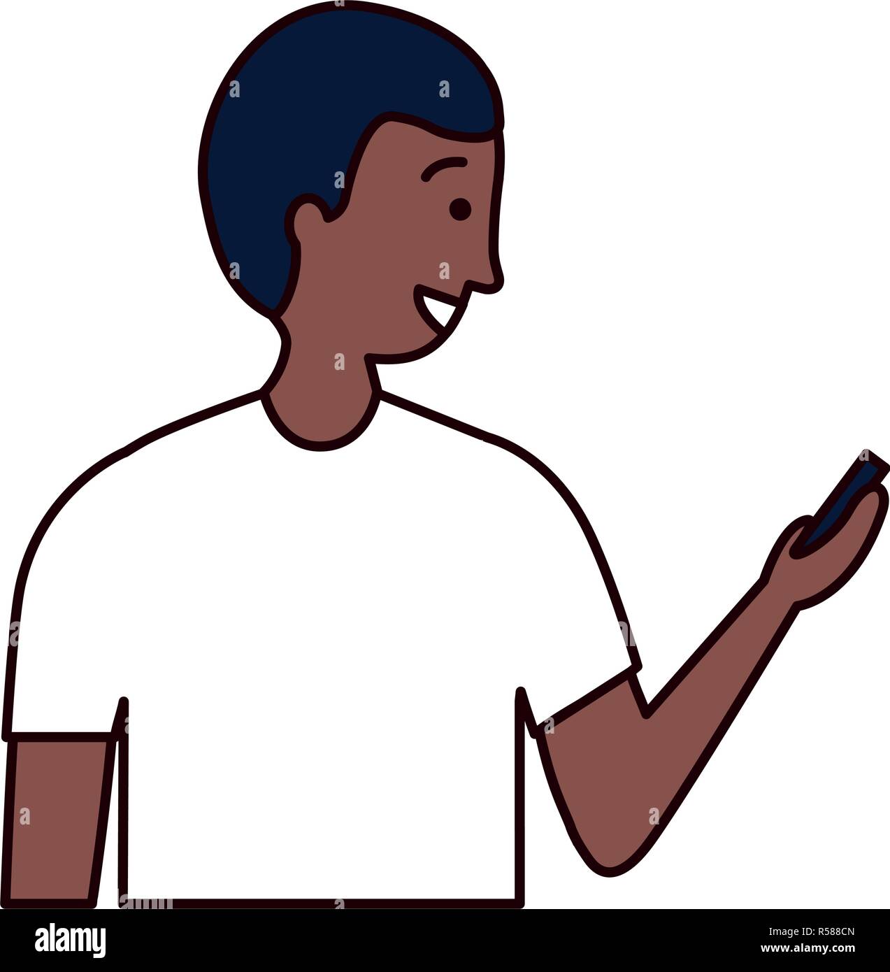 man using cellphone device white background vector illustration Stock ...