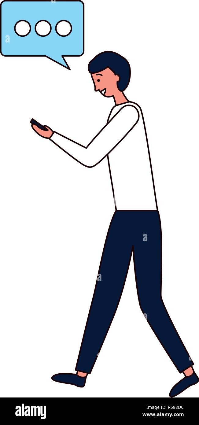 man using mobile speech bubble vector illustration Stock Vector Image ...
