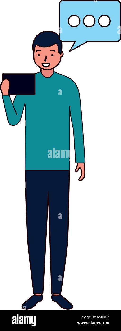 man using mobile speech bubble vector illustration Stock Vector Image ...