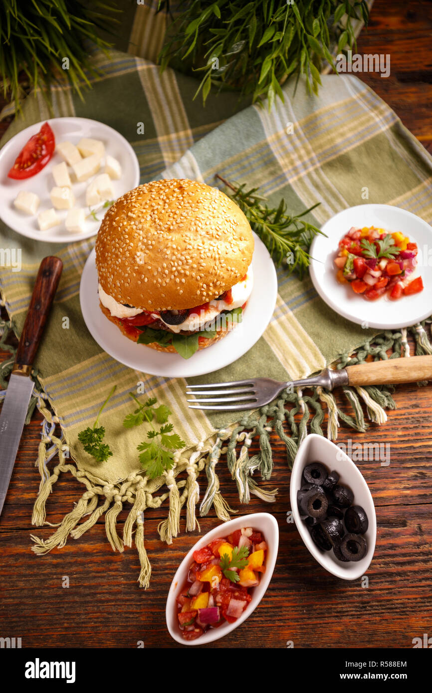 Still life of burger Stock Photo - Alamy