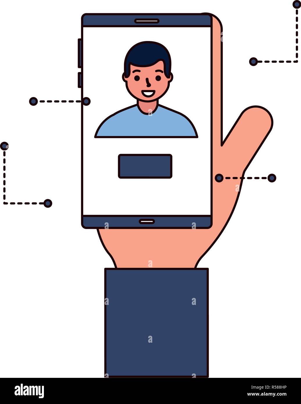 hand with mobile face scan man vector illustration Stock Vector Image ...