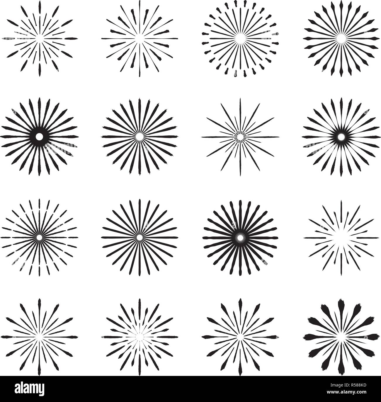 Set of Retro Brush Sun Burst Shapes. Vintage logo, labels, badges ...