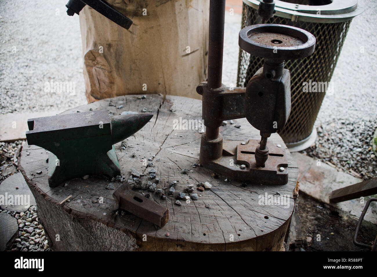 inside an old vintage blacksmith and workshop Stock Photo - Alamy