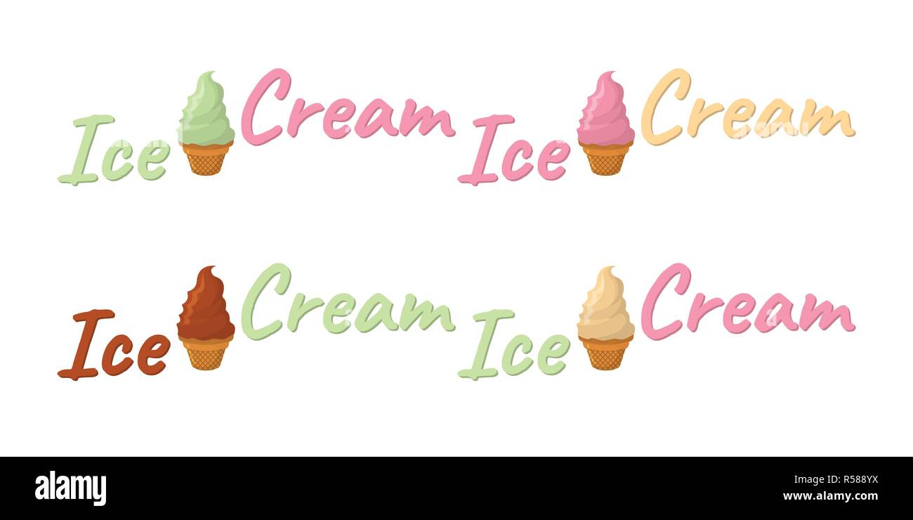 Set of Ice Cream Cartoon Icon. Summer Sundae Logo and Label for Ice ...