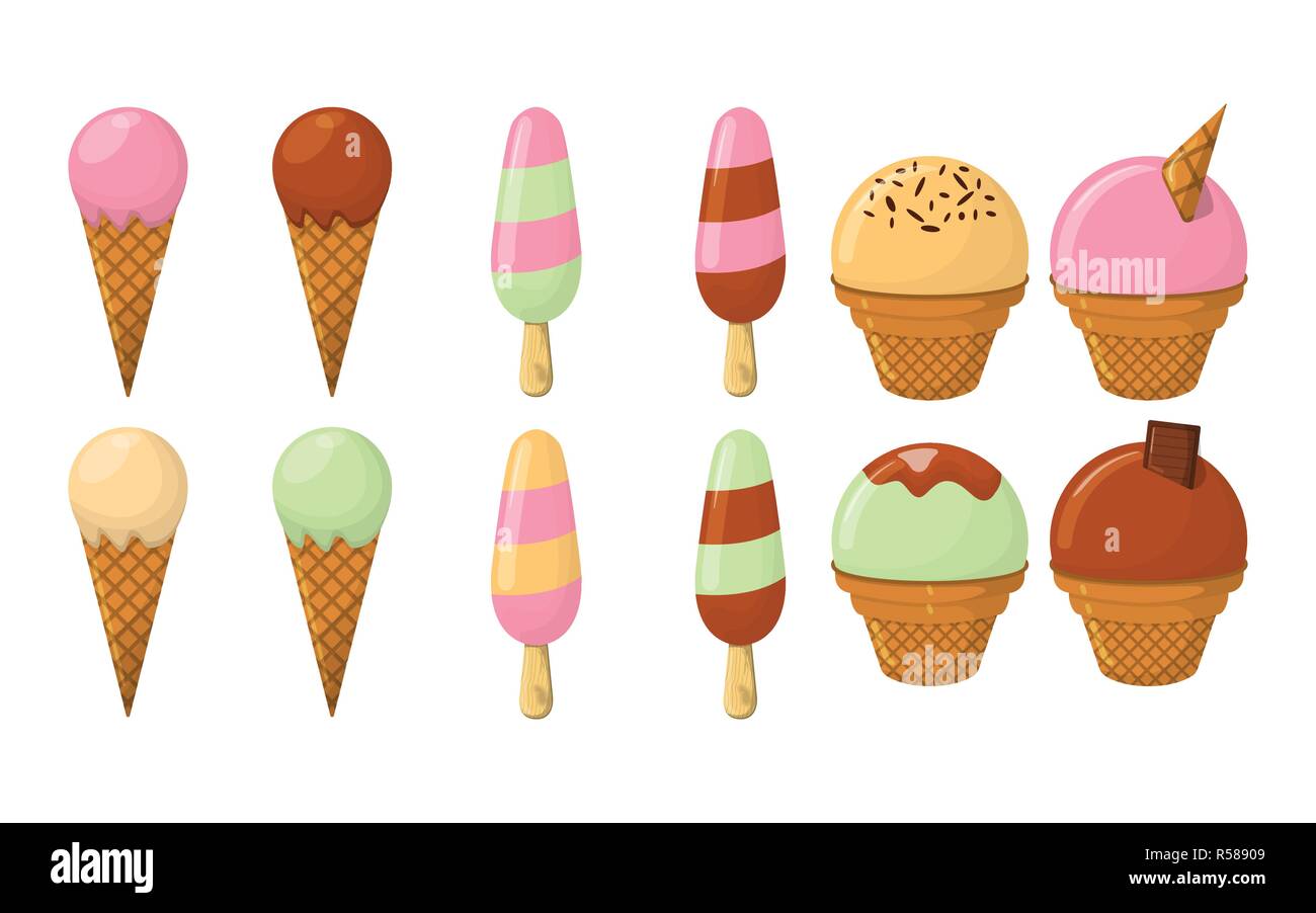 Set of Ice Cream Cartoon Icon. Summer Sundae Logo and Label for Ice ...