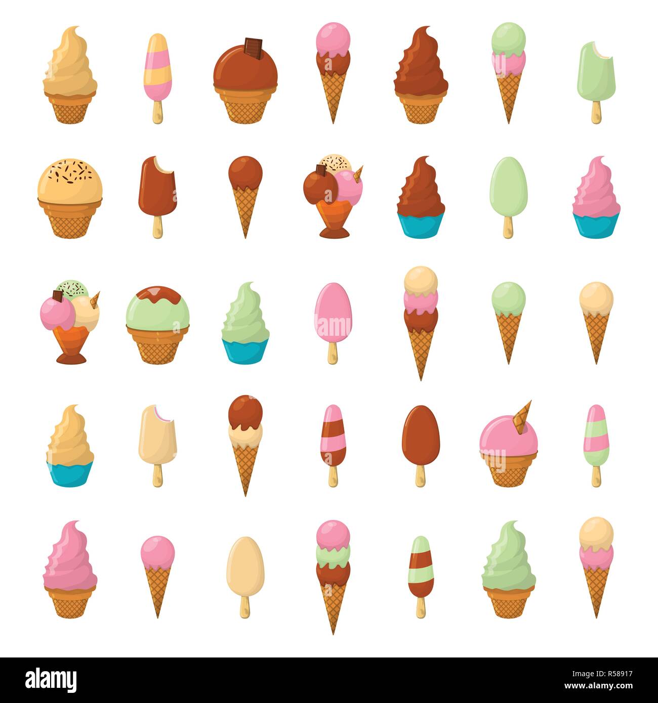 Set of Ice Cream Cartoon Icon. Summer Sundae Logo and Label for Ice ...