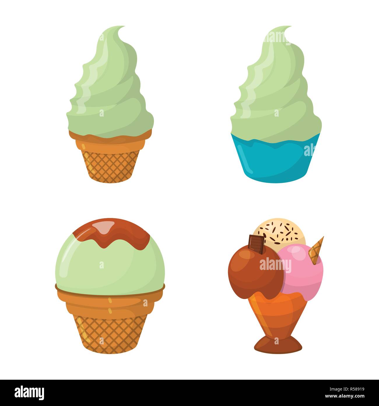 Set of Ice Cream Cartoon Icon. Summer Sundae Logo and Label for Ice ...