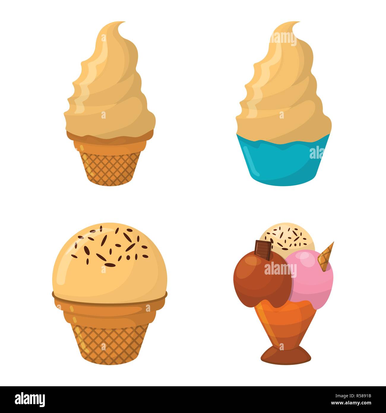 Set of Ice Cream Cartoon Icon. Summer Sundae Logo and Label for Ice ...