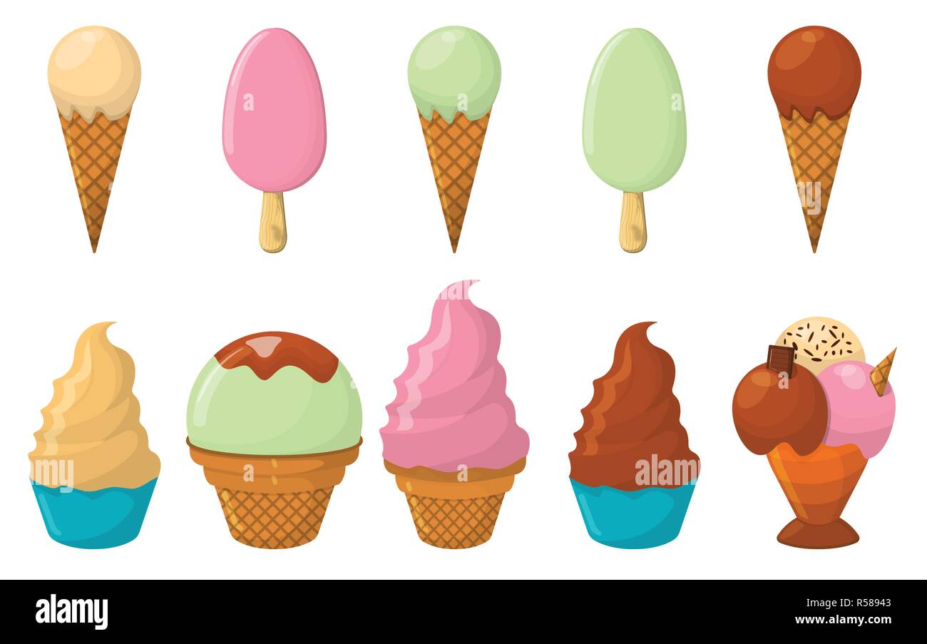 Set of Ice Cream Cartoon Icon. Summer Sundae Logo and Label for Ice ...