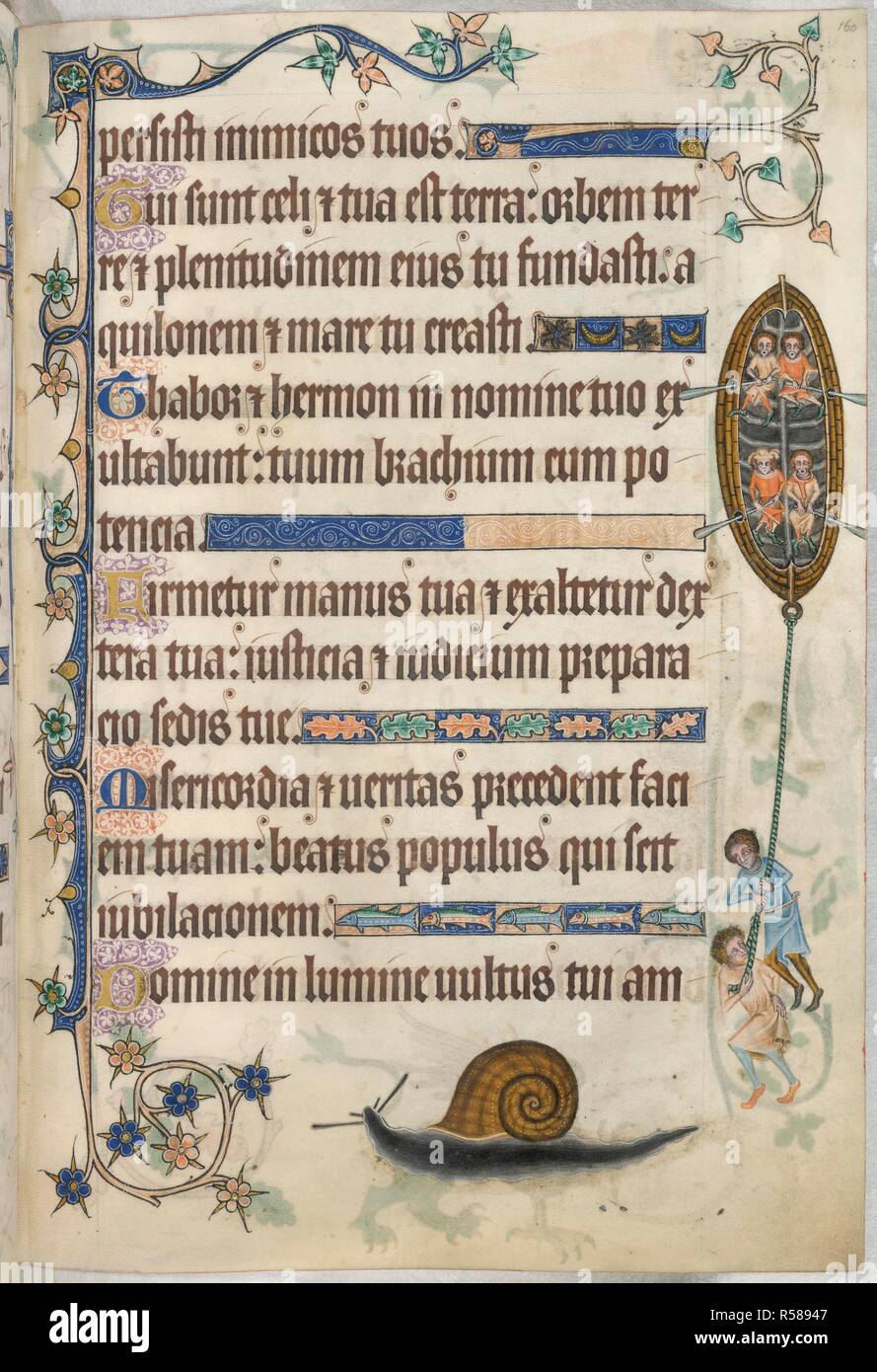Rowing boat; snail. Luttrell Psalter. England [East Anglia]; circa 1325 ...