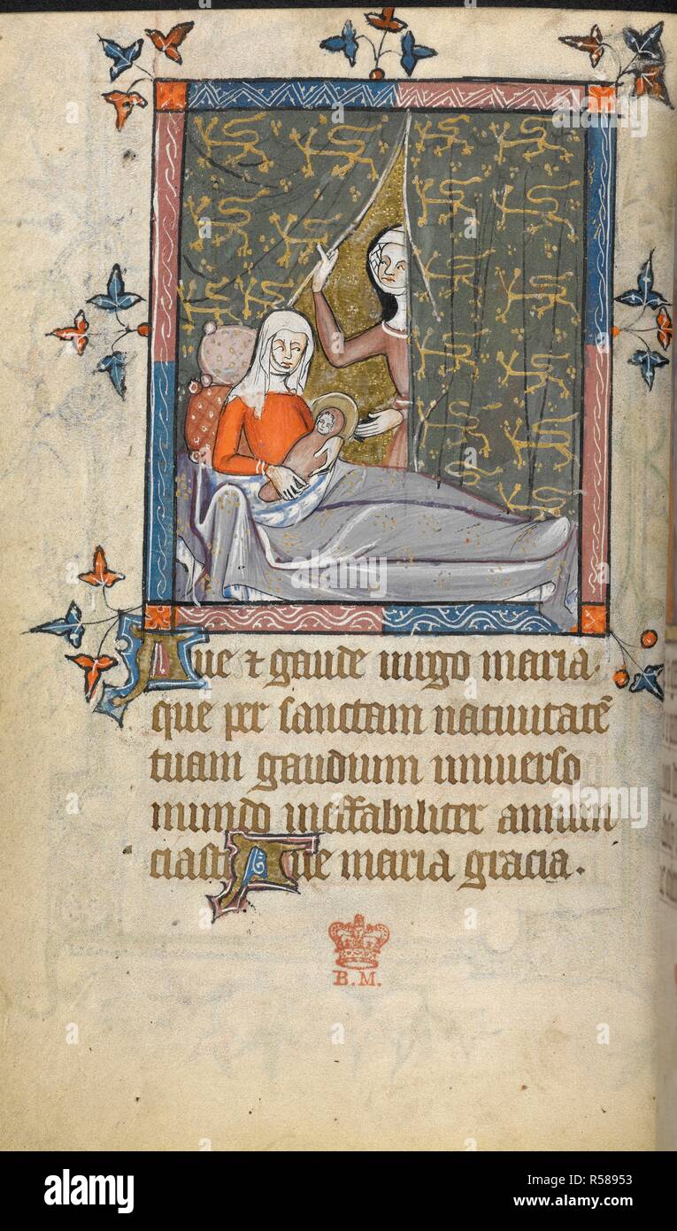 Miniature of the birth of the Virgin. Book of Hours, Use of Sarum (The ...