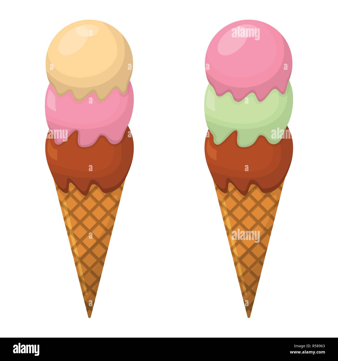 Set Of Ice Cream Cartoon Icon Summer Sundae Logo And Label For Ice