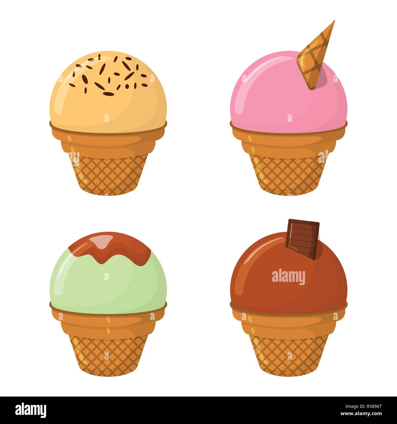 Set of Ice Cream Cartoon Icon. Summer Sundae Logo and Label for Ice ...