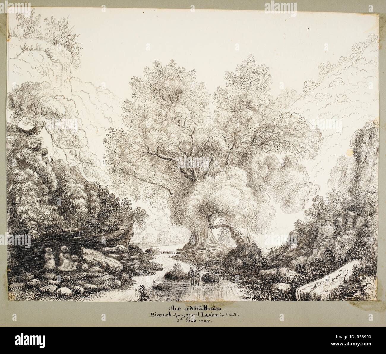 â€˜Glen at Nara Huzara. Bivouack of my armed Levies in 1848. 2d. Sikh ...
