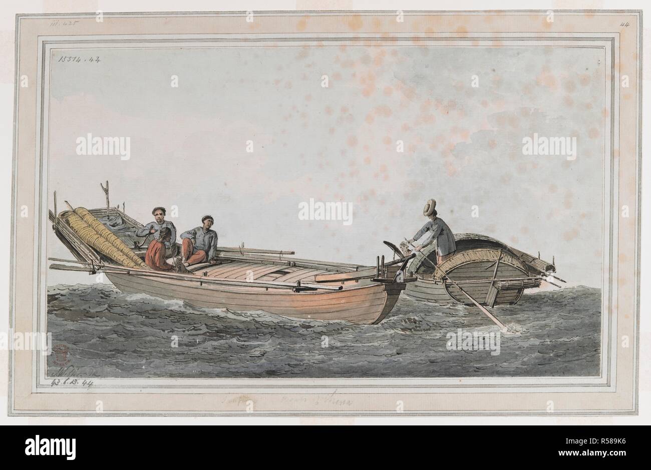 Two small boats, with three figures in one, two in the other. Drawings ...