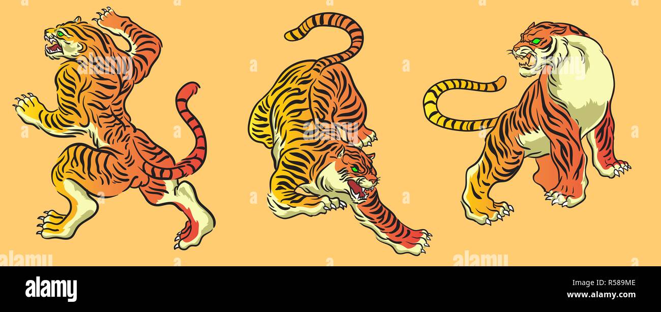 japanese style tiger vector set Stock Photo - Alamy