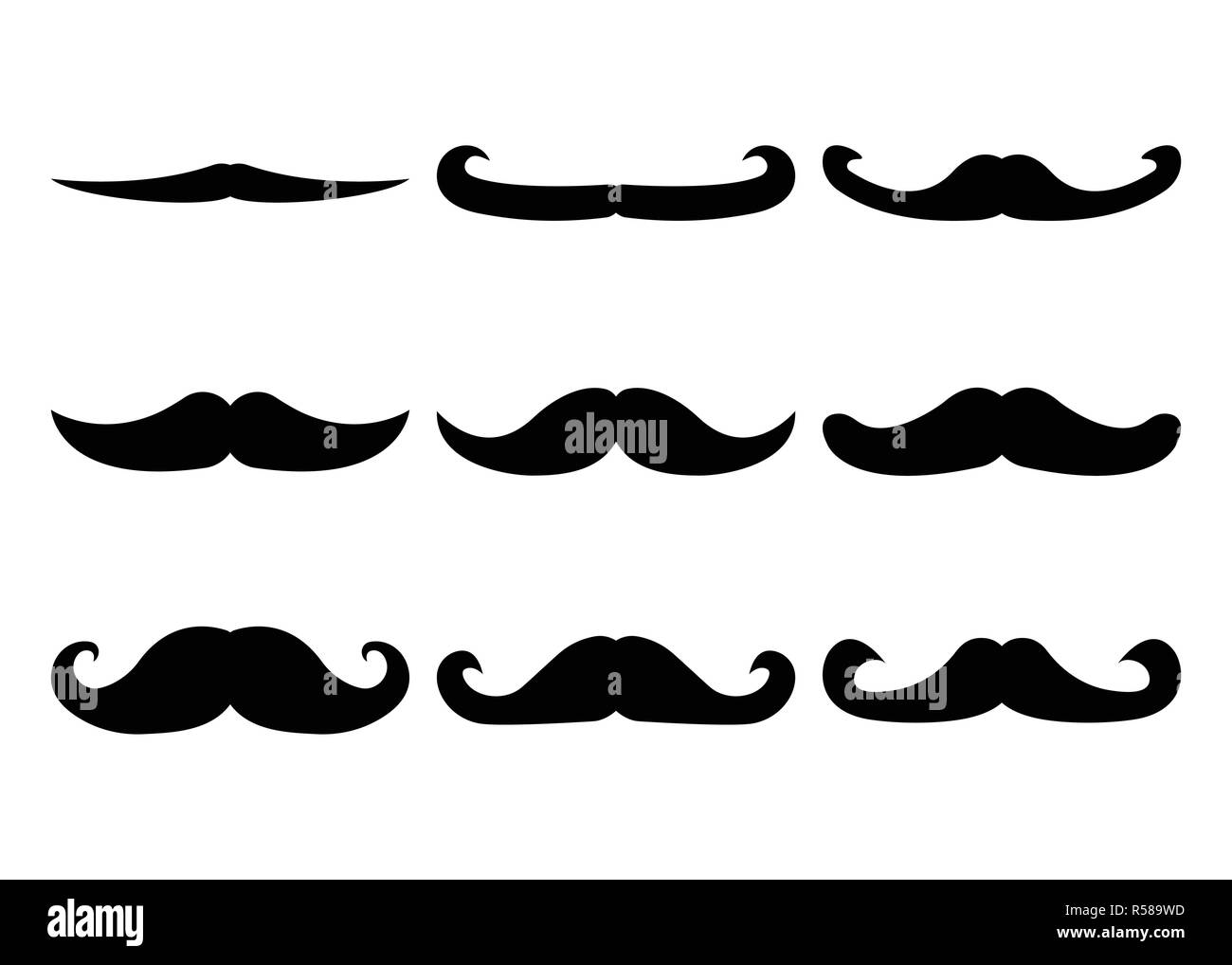 Set of Moustache Icon and Label. Father's Day. Flat style. Vector ...